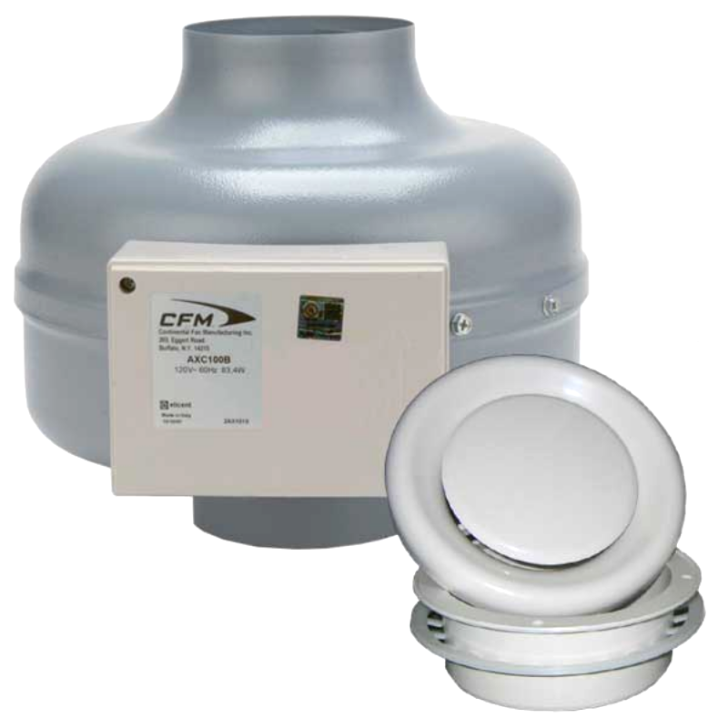 CFM RG100-ES AXC 4" Centrifugal In-Line Bathroom Fan Kit w/ Grille