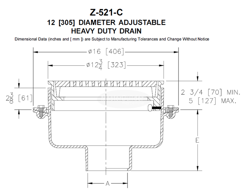Zurn Z521 ZB521 ZN521 12" [305mm] Diameter Extra-Heavy-Duty Area Drain